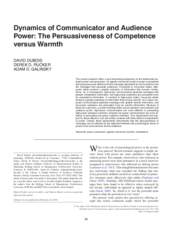 (PDF) Dynamics of Communicator and Audience Power: The Persuasiveness ...