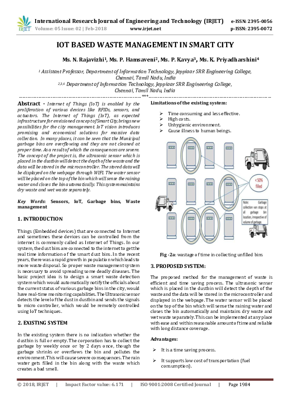 (PDF) IOT BASED WASTE MANAGEMENT IN SMART CITY