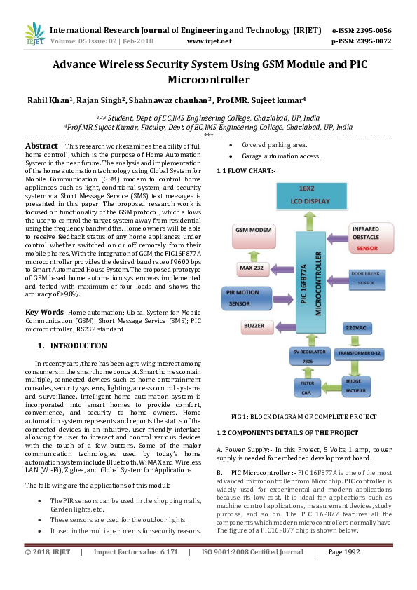 (PDF) Advance Wireless Security System Using GSM Module and PIC Microcontroller