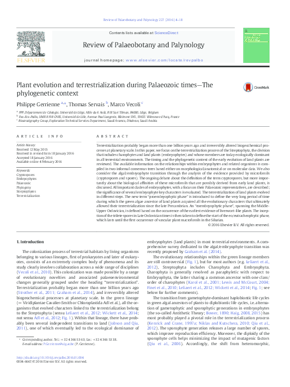(PDF) Plant evolution and terrestrialization during Palaeozoic times ...