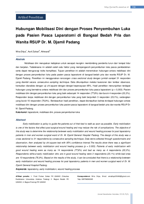 Pdf Hubungan Mobilisasi Dini Dengan Proses Penyembuhan Luka Pada