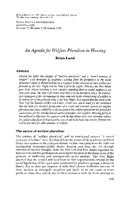 (PDF) An Agenda for Welfare Pluralism in Housing