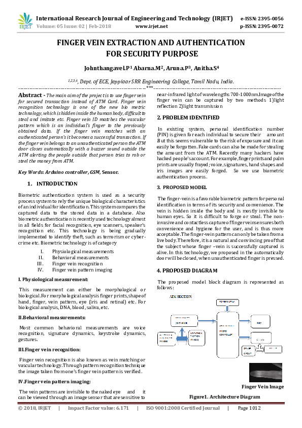 (PDF) FINGER VEIN EXTRACTION AND AUTHENTICATION FOR SECURITY PURPOSE