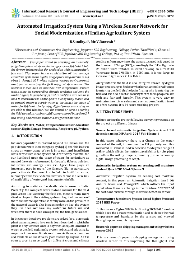 (PDF) Automated Irrigation System Using a Wireless Sensor Network for Social Modernization of ...