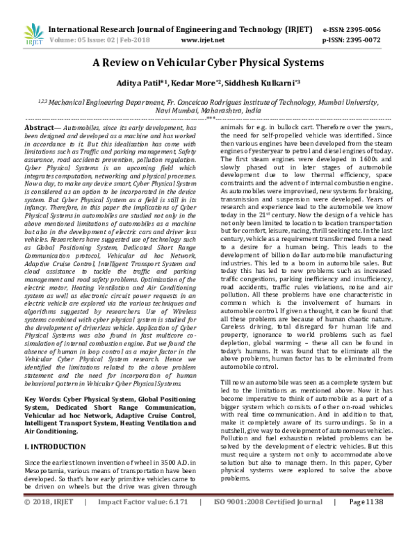 (PDF) A Review on Vehicular Cyber Physical Systems