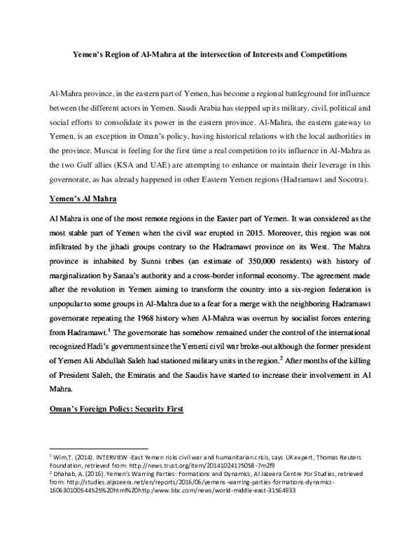 (DOC) Yemen's Region of Al-Mahra at the intersection of Interests and ...