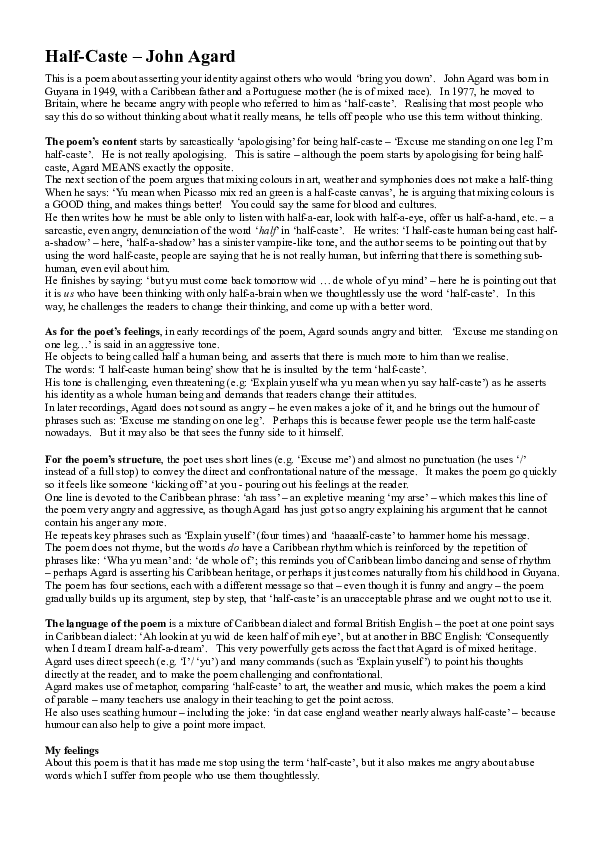 (DOC) Half-Caste – John Agard