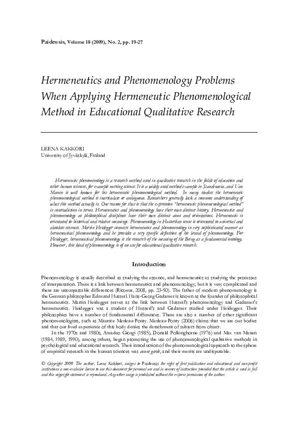 (DOC) Hermeneutics and Phenomenology - Problems When Applying ...