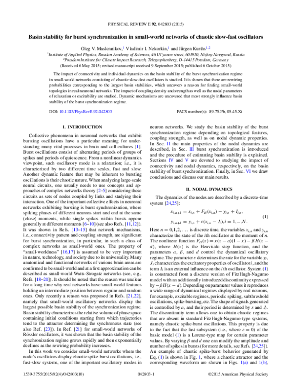(PDF) Basin stability for burst synchronization in small-world networks of chaotic slow-fast ...