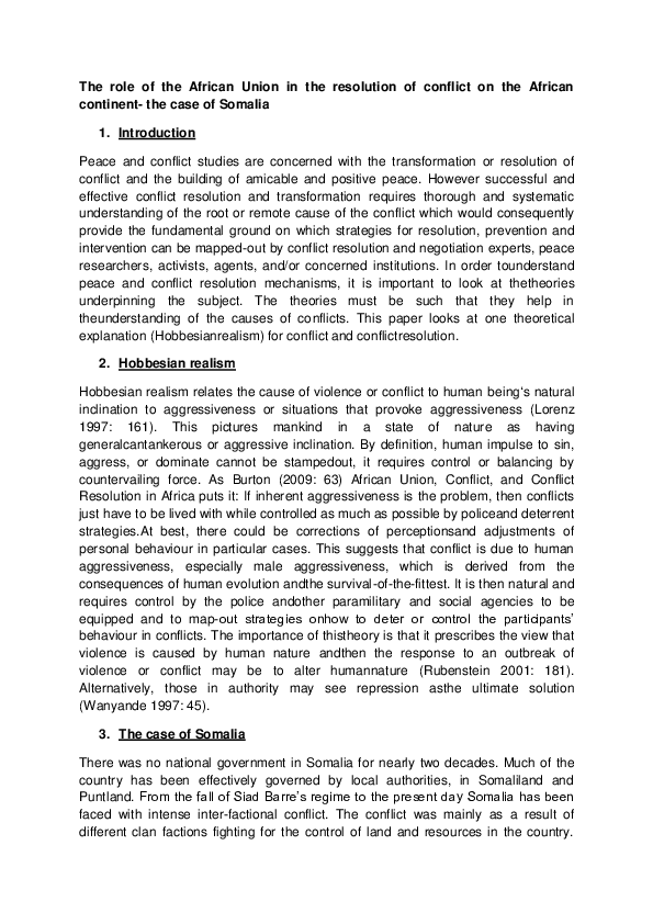 (PDF) The role of the African Union in the resolution of conflict on ...