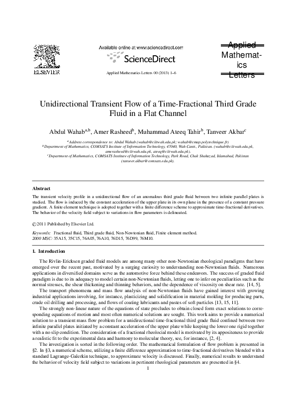 (PDF) Unidirectional Transient Flow of a Time-Fractional Third Grade ...