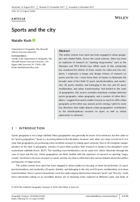 (PDF) Sports and the city