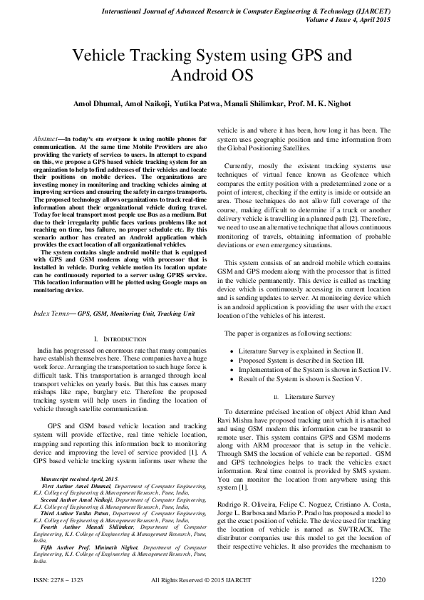 (PDF) vehicle tracking system