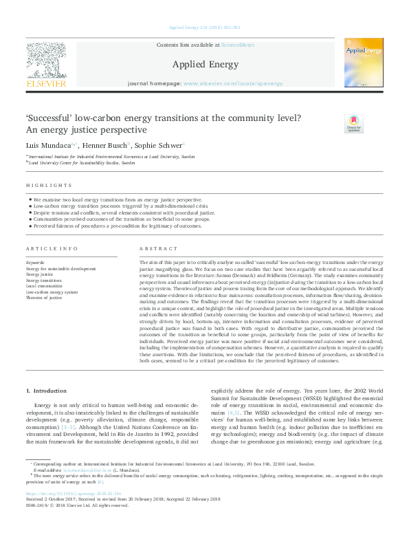 (PDF) 'Successful' low-carbon energy transitions at the community level? An energy justice ...