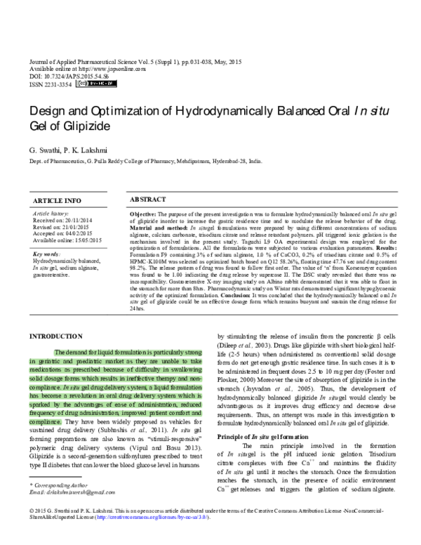 (PDF) Design and Optimization of Hydrodynamically Balanced Oral I n ...