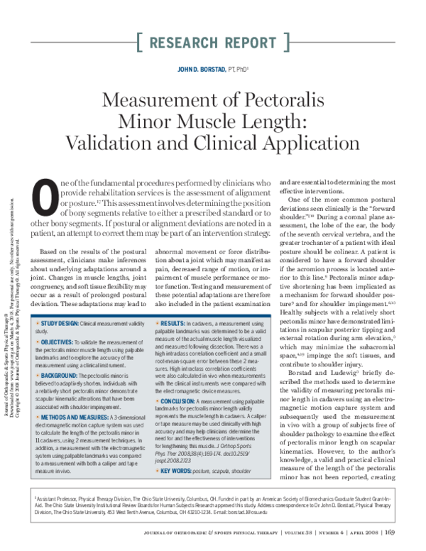 (PDF) Measurement of pectoralis minor muscle length validation and