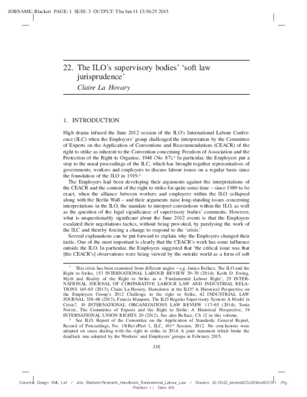 (PDF) “The ILO’s supervisory bodies’ ‘soft law jurisprudence’”, in ...