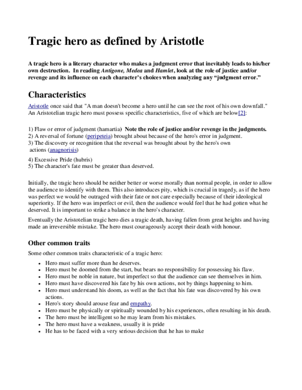 (PDF) Tragic hero as defined by Aristotle