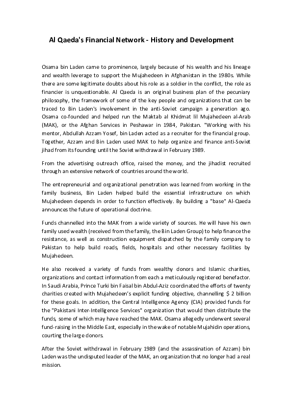 (PDF) Al Qaeda's Financial Network - History and Development