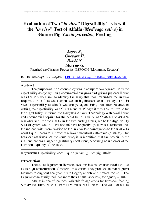 (PDF) Evaluation of Two "in vitro" Digestibility Tests with the "in ...
