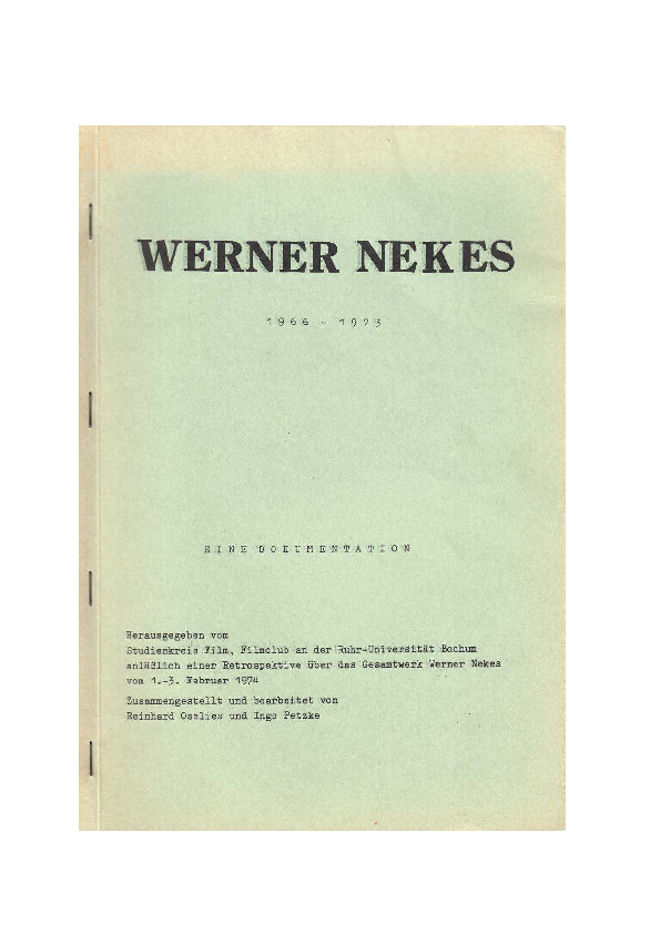 (PDF) Werner Nekes 1966-1973: Eine Dokumentation | Ingo Petzke - Academia.edu