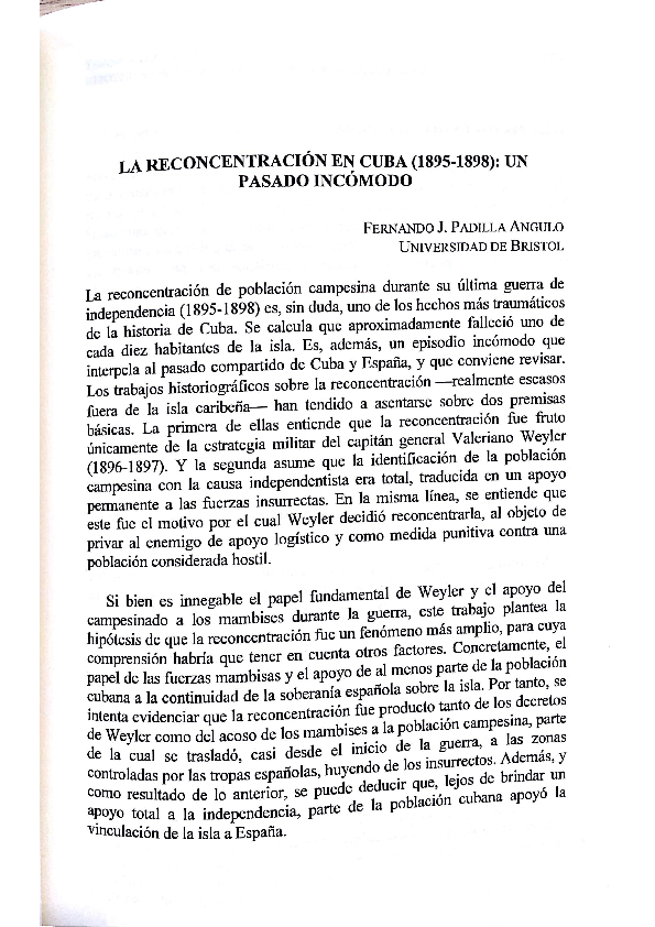(PDF) "La reconcentración en Cuba (1895-1898): un pasado incómodo"