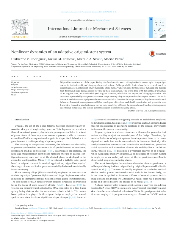 (PDF) Nonlinear dynamics of an adaptive origami-stent system