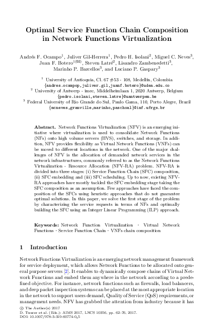 Pdf Optimal Service Function Chain Composition In Network Functions Virtualization Lisandro 1214