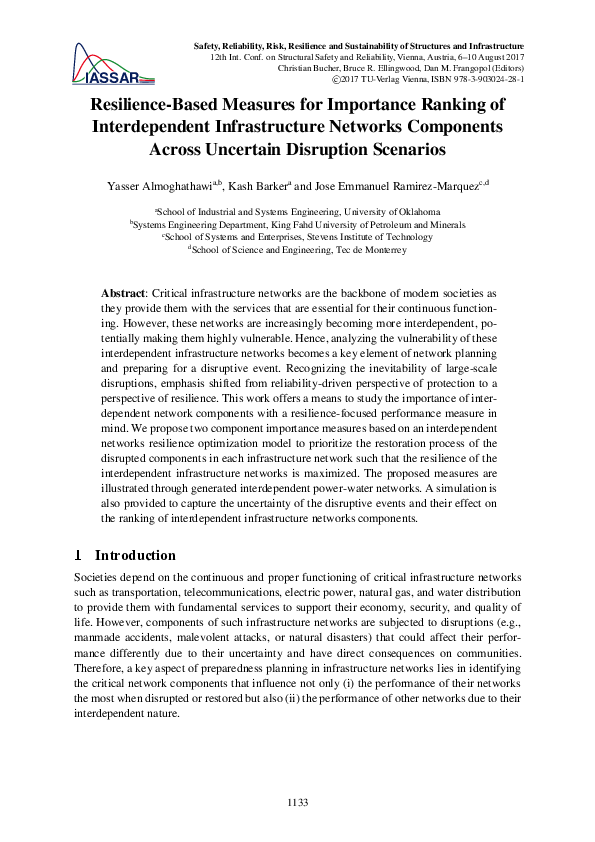 (PDF) Resilience-Based Measures for Importance Ranking of Interdependent Infrastructure Networks ...