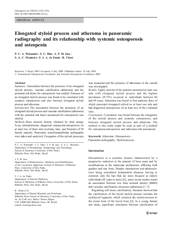 (PDF) Elongated styloid process and atheroma in panoramic