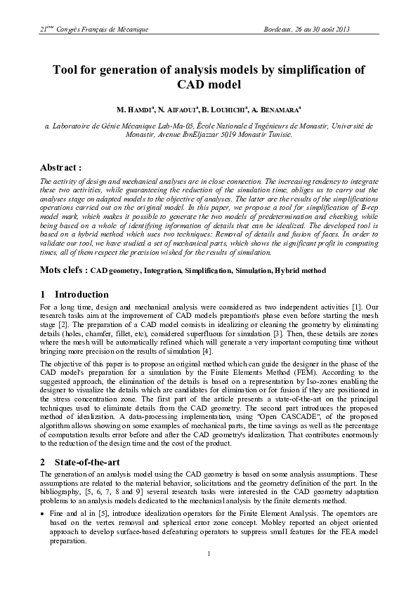 (PDF) Tool for generation of analysis models by simplification of CAD model