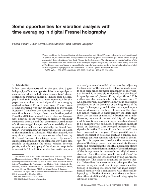 (PDF) Some opportunities for vibration analysis with time averaging in digital Fresnel ...