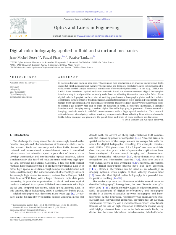 (PDF) Digital color holography applied to fluid and structural mechanics