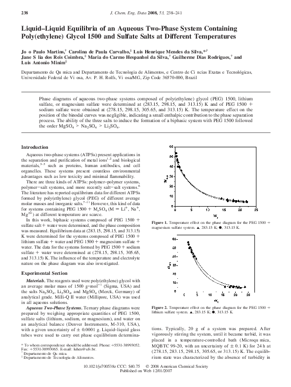 (PDF) Liquid–Liquid Equilibria of an Aqueous Two-Phase System Containing Poly(ethylene) Glycol ...