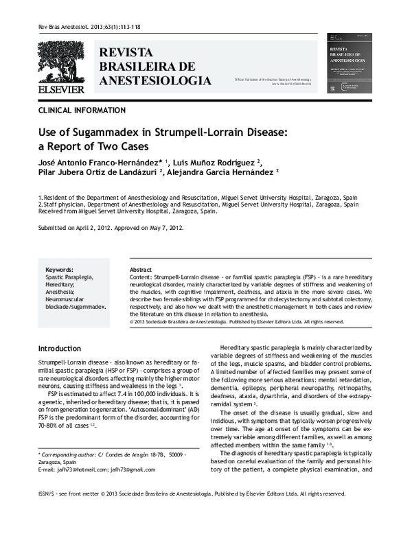 (PDF) Use of sugammadex in Strumpell-Lorrain disease: a report of two ...