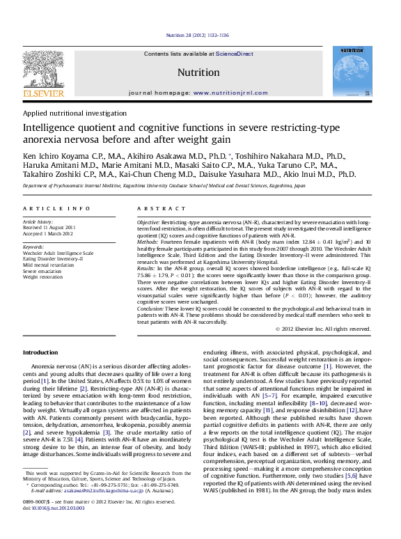 (PDF) Intelligence quotient and cognitive functions in severe ...