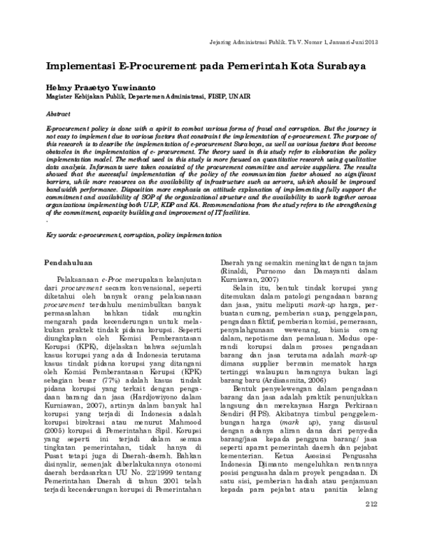 Implementasi E-Procurement pada Pemerintah Kota Surabaya