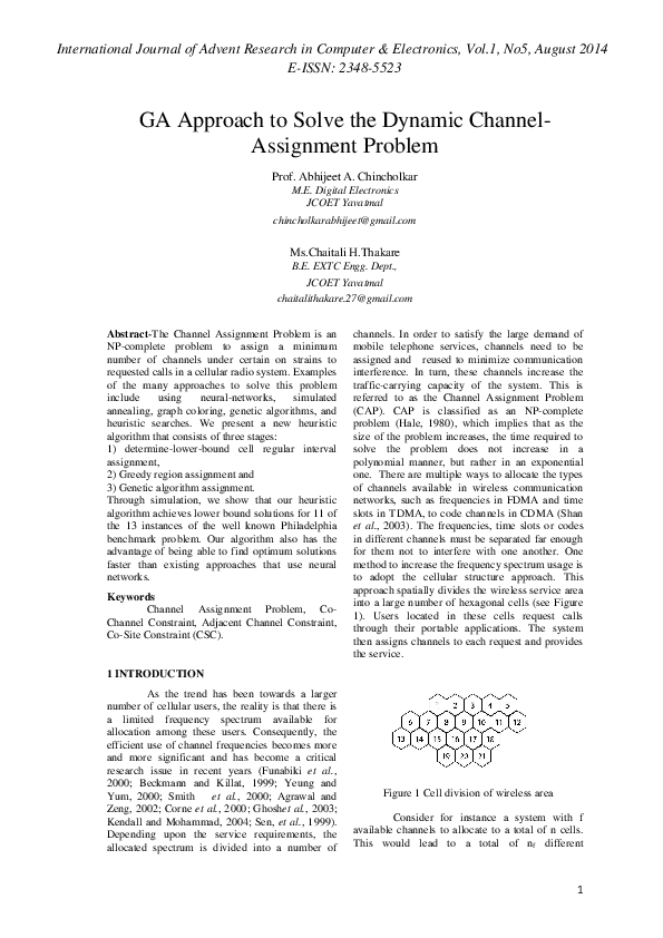 (PDF) GA Approach to Solve the Dynamic Channel- Assignment Problem