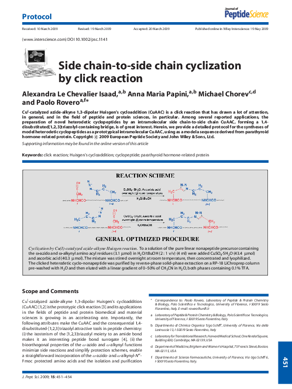 (PDF) Side chain-to-side chain cyclization by click reaction