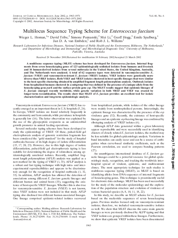 (PDF) Multilocus Sequence Typing Scheme for Enterococcus faecium