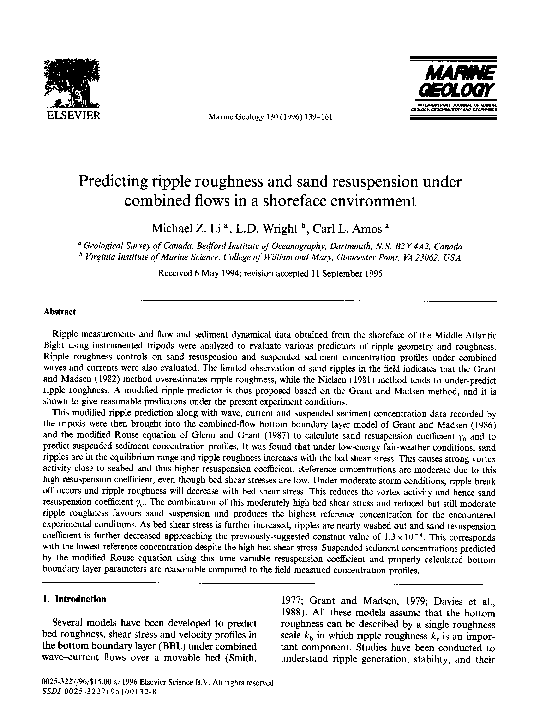 (PDF) Predicting ripple roughness and sand resuspension under combined ...