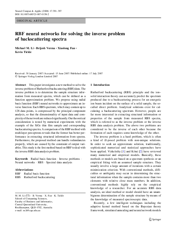 Pdf Rbf Neural Networks For Solving The Inverse Problem Of