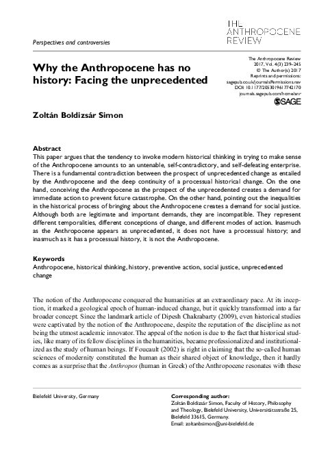 (PDF) Why the Anthropocene Has No History: Facing the Unprecedented ...