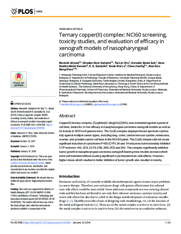 (PDF) Ternary copper(II) complex: NCI60 screening, toxicity studies, and evaluation of efficacy ...