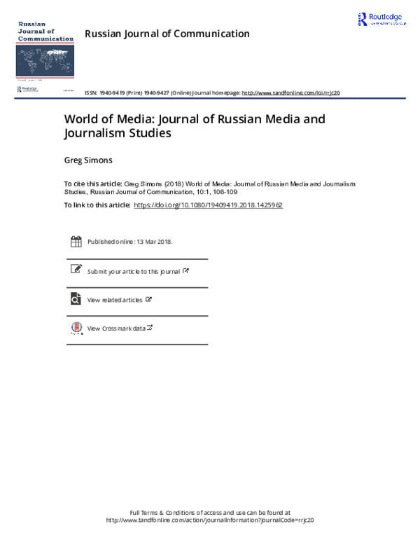 (PDF) Russian Journal of Communication World of Media: Journal of ...