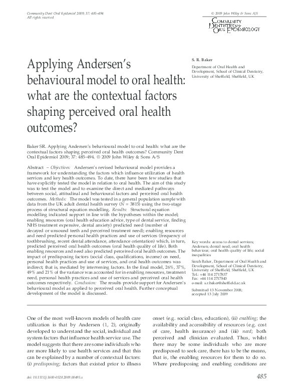 (PDF) Applying Andersen’s behavioural model to oral health: What are ...