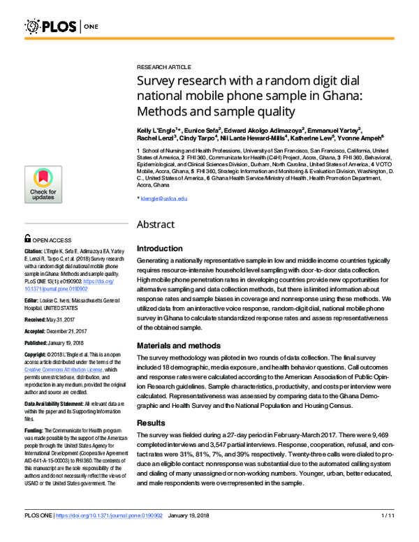 (PDF) Survey research with a random digit dial national mobile phone ...