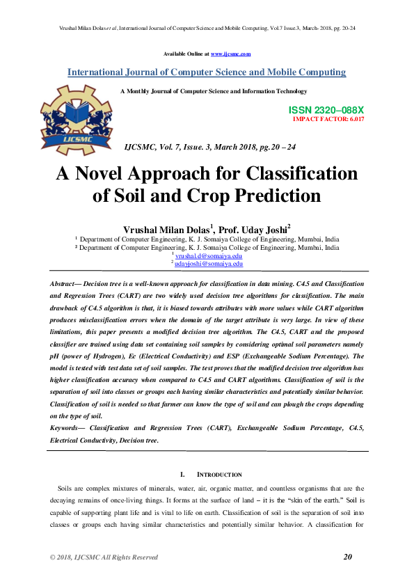 (PDF) A Novel Approach for Classification of Soil and Crop Prediction﻿