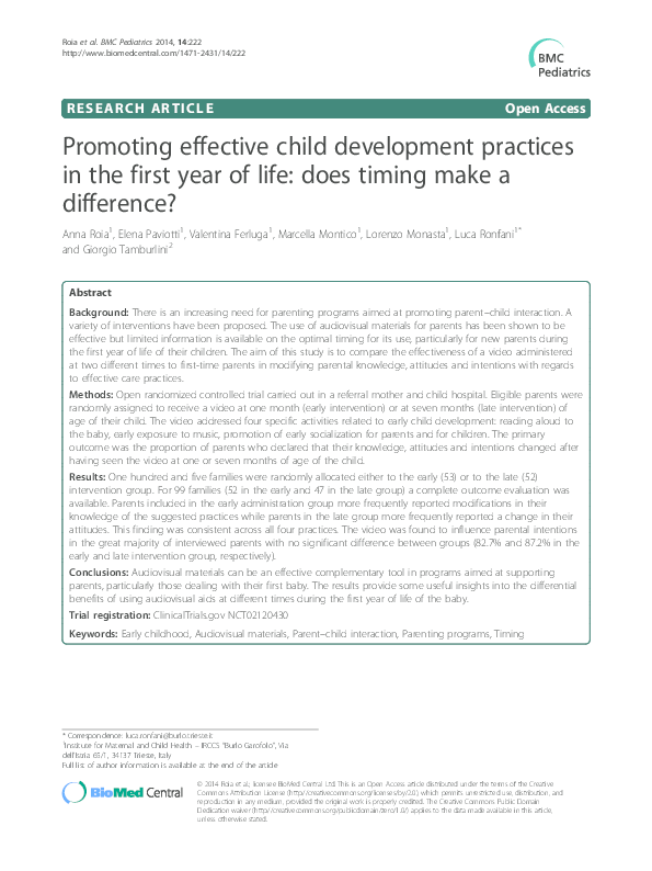 (PDF) Promoting effective child development practices in the first year ...