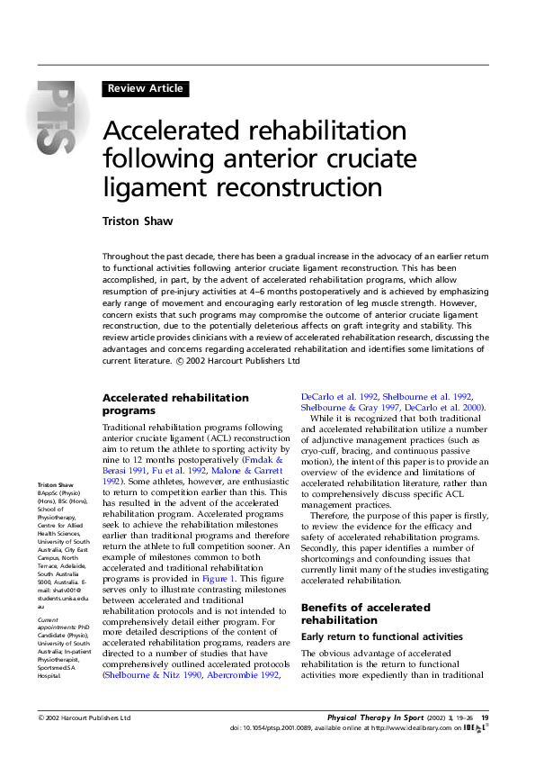 (PDF) Accelerated rehabilitation following anterior cruciate ligament ...